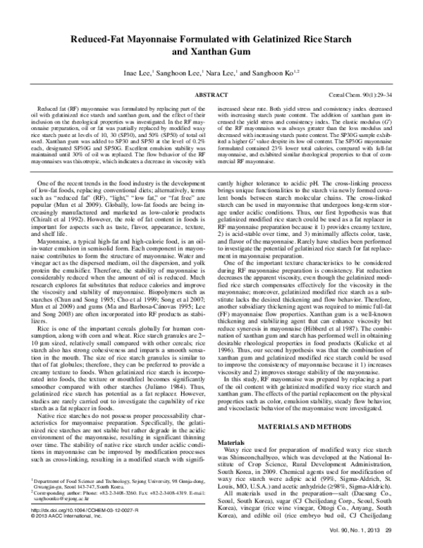 (PDF) Reduced-Fat Mayonnaise Formulated with Gelatinized Rice Starch ...