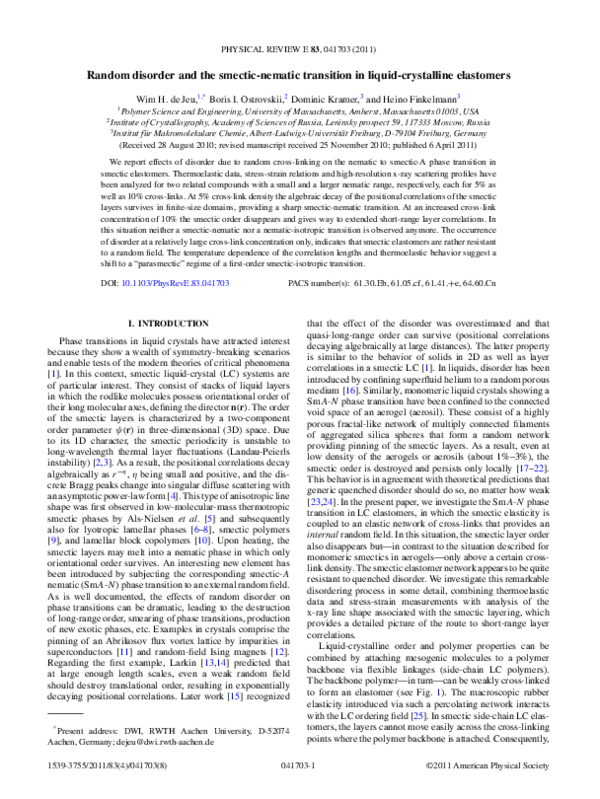(PDF) Random disorder and the smectic-nematic transition in liquid-crystalline elastomers