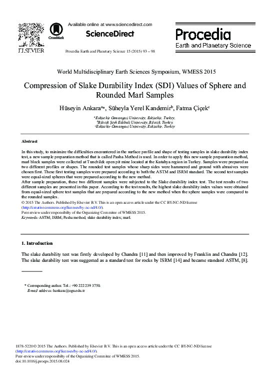 (PDF) Compression of Slake Durability Index (SDI) Values of Sphere and ...