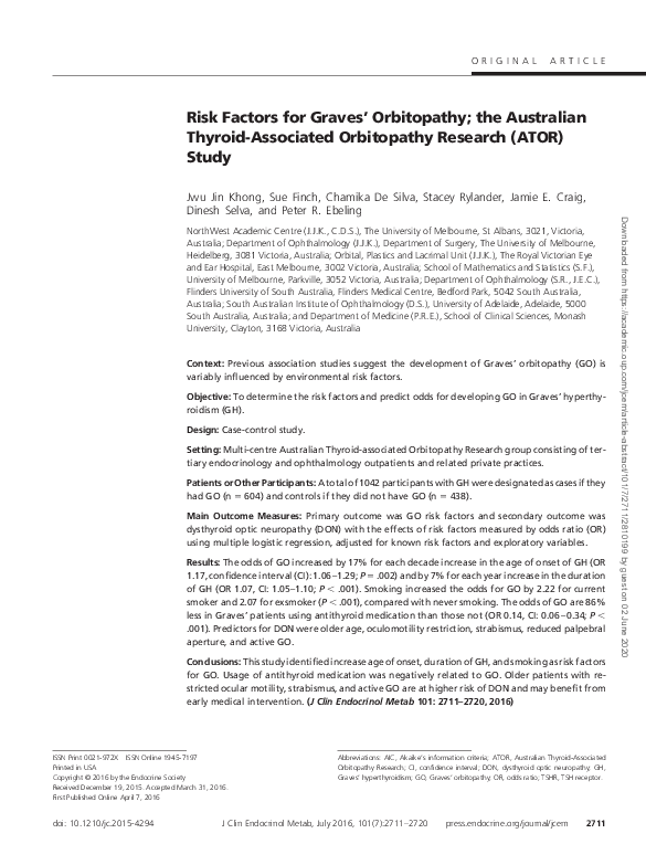 (PDF) Risk factors for Graves' Orbitopathy; the Australian Thyroid ...