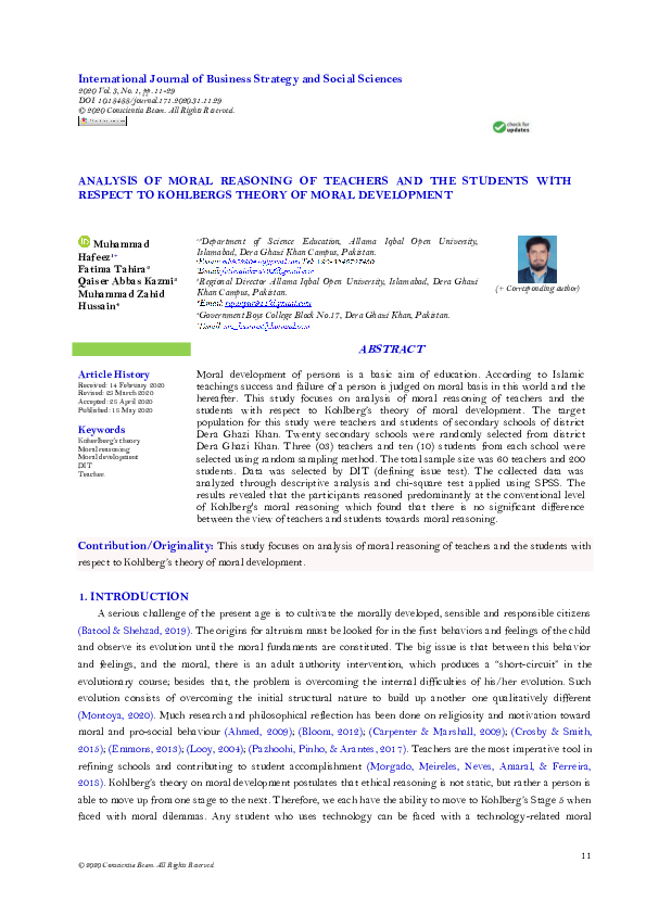 (PDF) Analysis of Moral Reasoning of Teachers and the Students with ...
