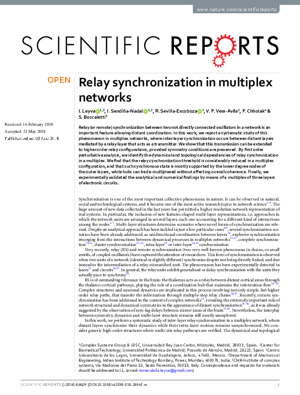 Pdf Relay Synchronization In Multiplex Networks