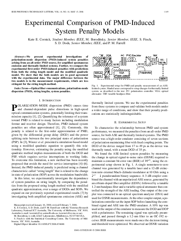 (PDF) Experimental comparison of PMD-induced system penalty models