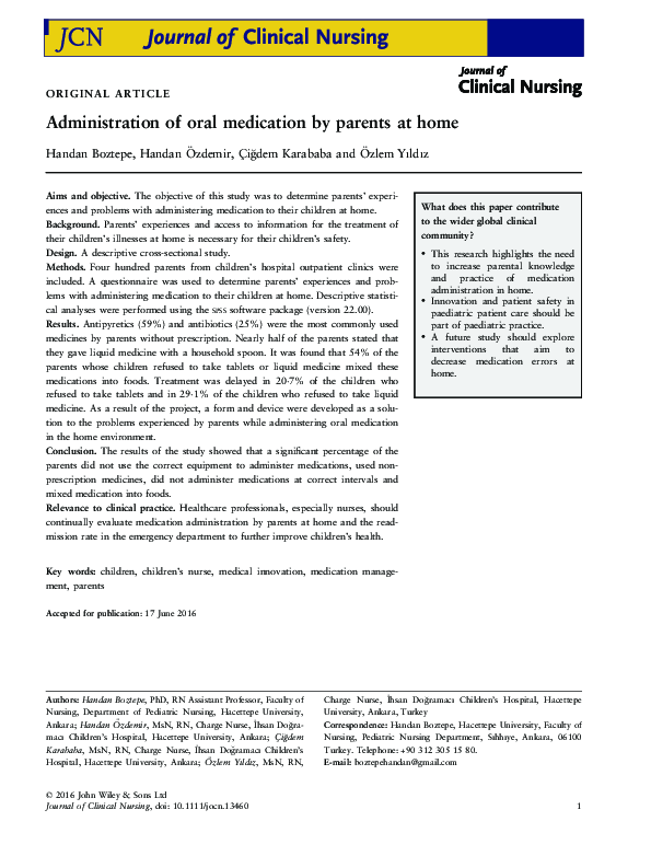 (PDF) Administration of oral medication by parents at home