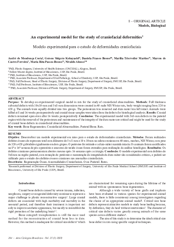 (PDF) An experimental model for the study of craniofacial deformities