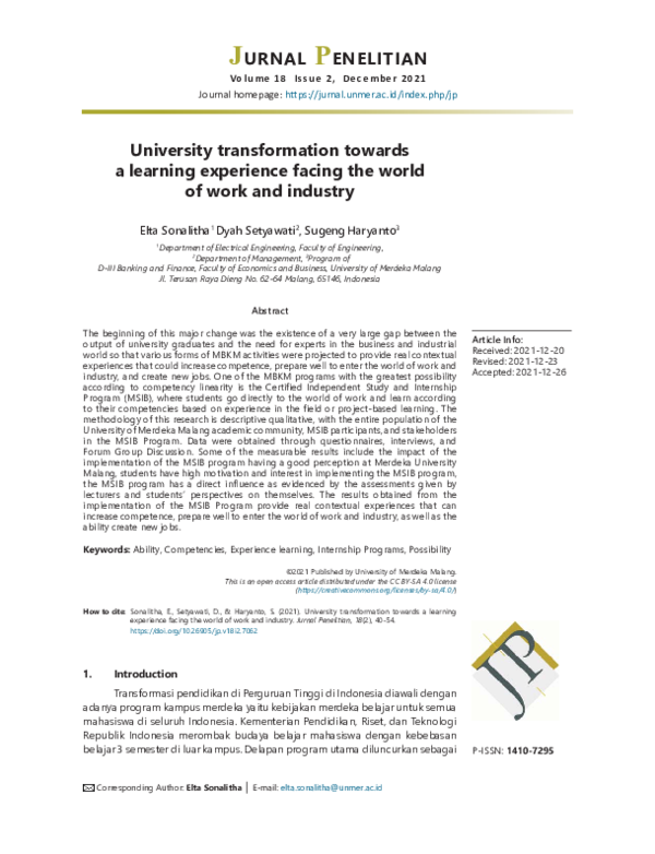 (PDF) University transformation towards a learning experience facing ...