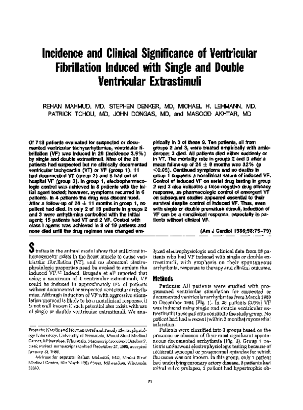 (PDF) Incidence and clinical significance of ventricular fibrillation ...