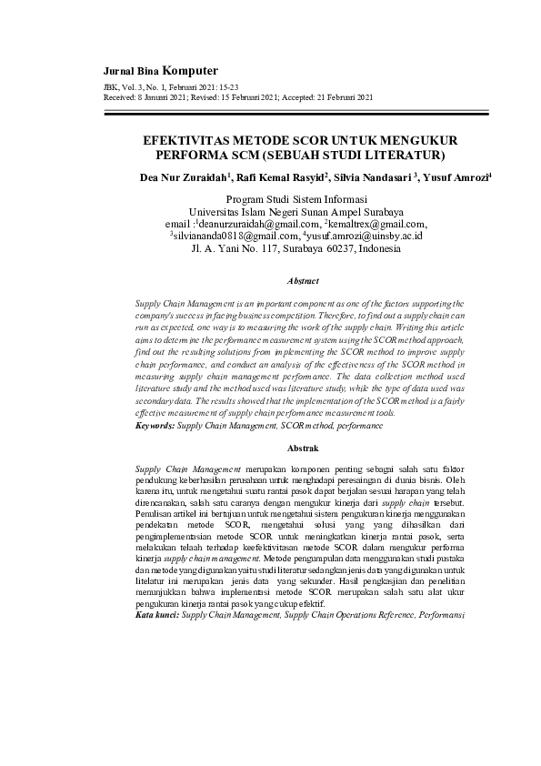 (PDF) Efektivitas Metode SCOR Untuk Mengukur Performa SCM (Sebuah Studi ...
