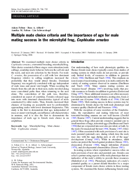 (PDF) Multiple mate choice criteria and the importance of age for male ...