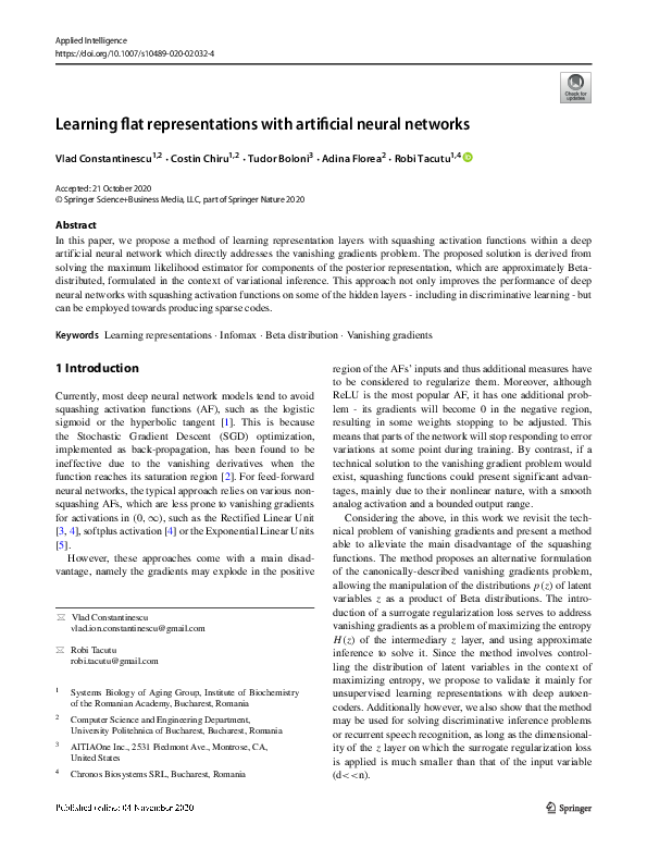 (PDF) Learning flat representations with artificial neural networks (PDF) Learning flat representations with artificial neural networks