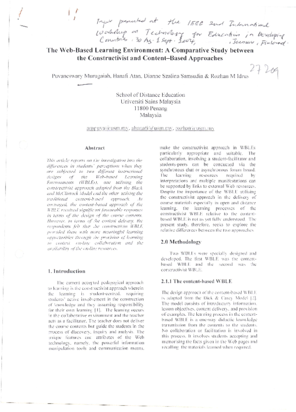 (PDF) The web-based learning environment:a comparative study between the constructivist and ...