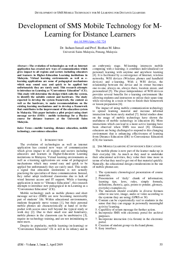 (PDF) Development of SMS Mobile Technology for M-Learning for Distance ...