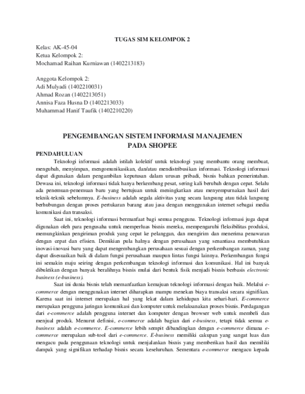 (PDF) PENGEMBANGAN SISTEM INFORMASI MANAJEMEN PADA SHOPEE PENDAHULUAN (PDF) PENGEMBANGAN SISTEM INFORMASI MANAJEMEN PADA SHOPEE PENDAHULUAN