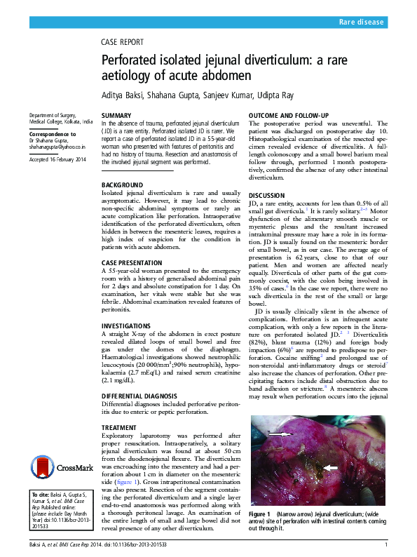 (PDF) Perforated isolated jejunal diverticulum: a rare aetiology of ...