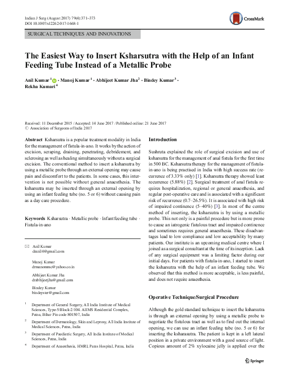 (PDF) The Easiest Way to Insert Ksharsutra with the Help of an Infant ... (PDF) The Easiest Way to Insert Ksharsutra with the Help of an Infant ...
