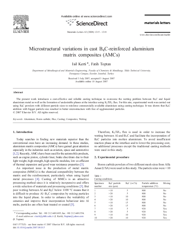 Pdf Microstructural Variations In Cast B4c Reinforced Aluminium Matrix Composites Amcs