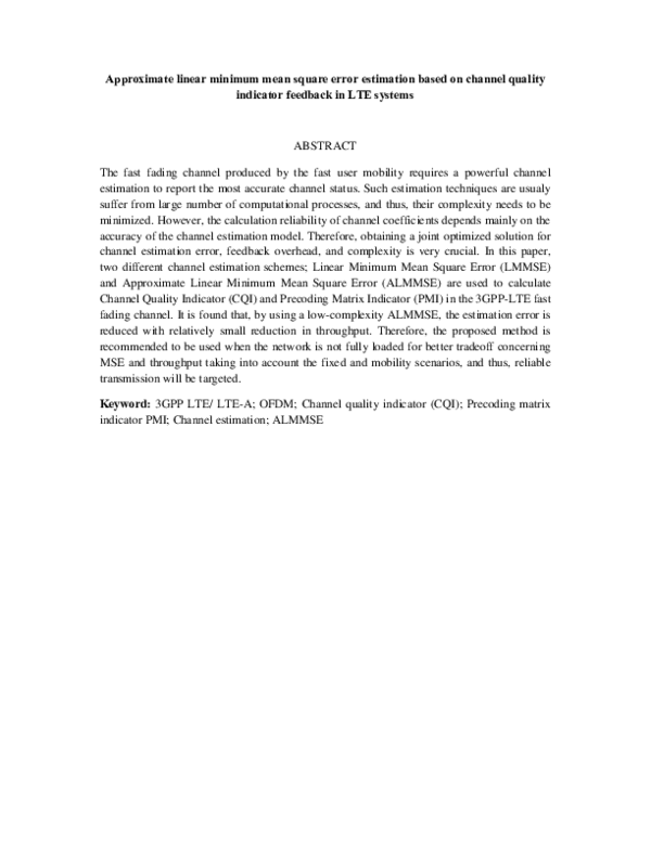 Pdf Approximate Linear Minimum Mean Square Error Estimation Based On
