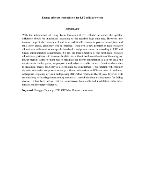 Pdf Energy Efficient Transmission For Lte Cellular System Mustafa Arda Salman