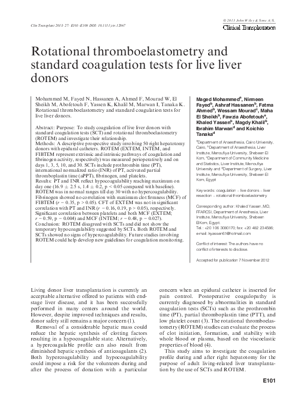 (PDF) Rotational thromboelastometry and standard coagulation tests for ...