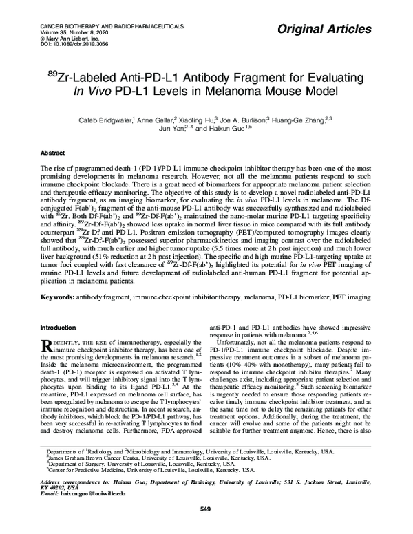 (PDF) 89Zr-Labeled Anti-PD-L1 Antibody Fragment for Evaluating In Vivo PD-L1 Levels in Melanoma ...