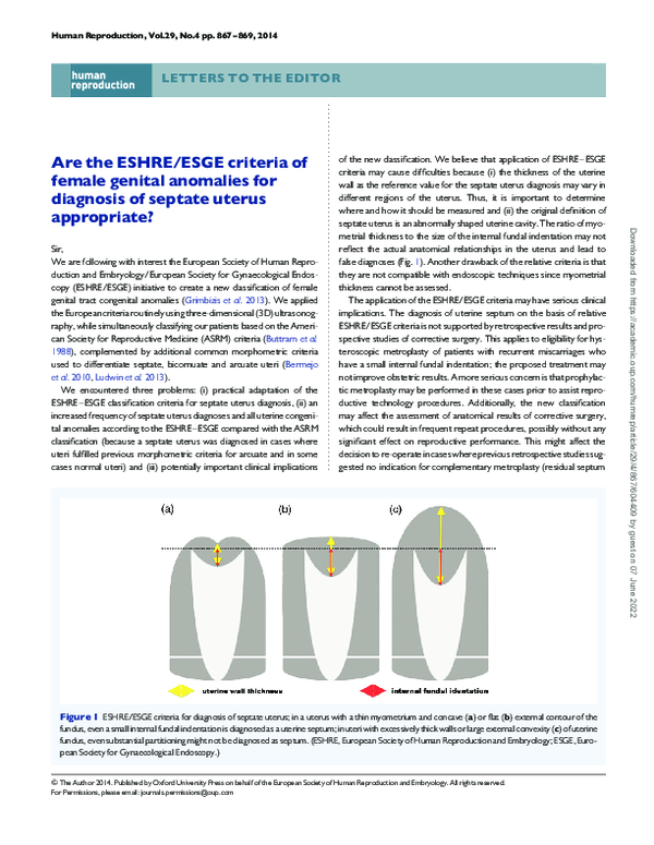 Pdf Are The Eshre Esge Criteria Of Female Genital Anomalies For
