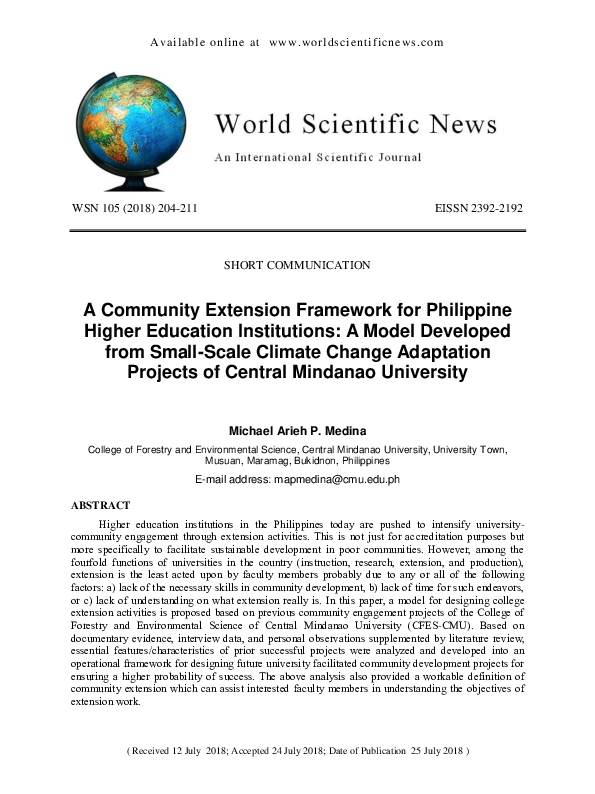 (PDF) A Community Extension Framework for Philippine Higher Education ...