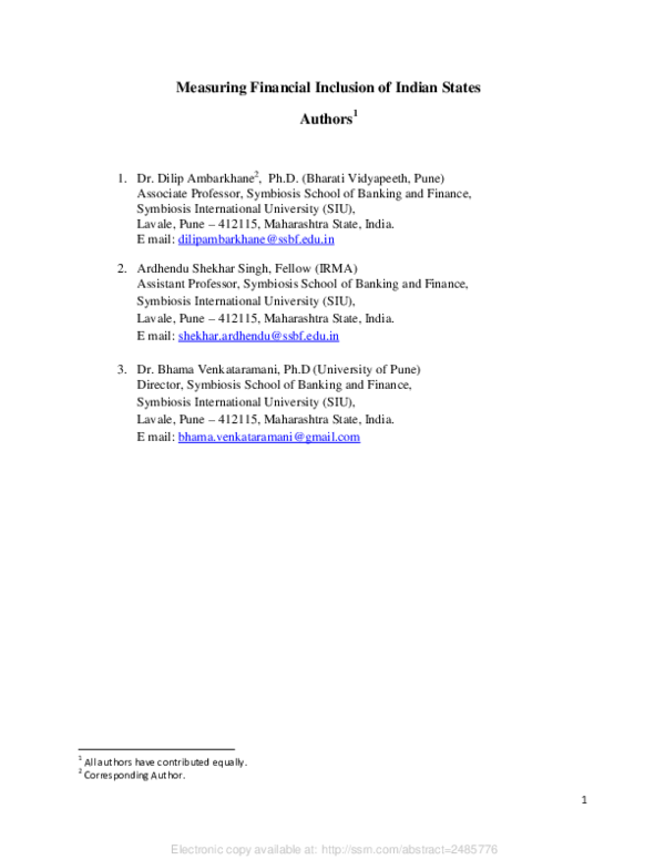 (PDF) Measuring Financial Inclusion of Indian States