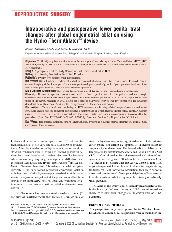 (PDF) Intraoperative and postoperative lower genital tract changes ...