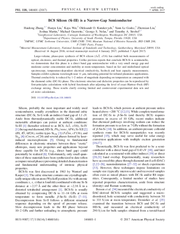 (PDF) BC8 Silicon (Si-III) is a Narrow-Gap Semiconductor