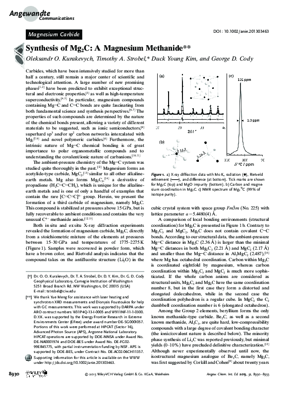 (PDF) Innenrücktitelbild: Synthesis of Mg 2 C: A Magnesium Methanide ...
