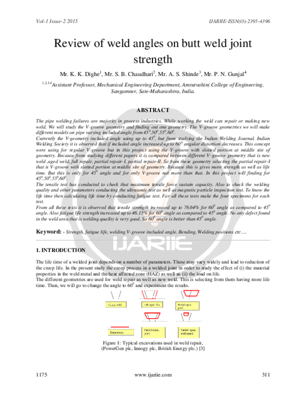 (PDF) Review of weld angles on butt weld joint strength