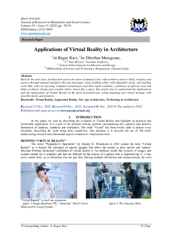 (PDF) Applications of Virtual Reality in Architecture