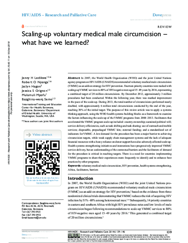 (PDF) Scaling-up voluntary medical male circumcision – what have we ...