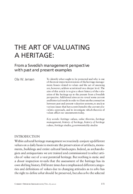 (PDF) The Art of Valuating a Heritage: From a Swedish Management ...