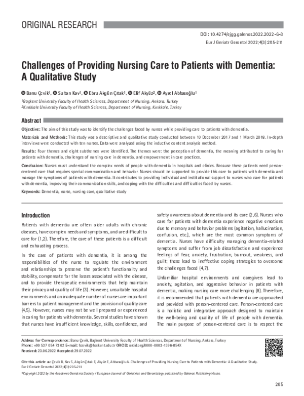 (PDF) Challenges of Providing Nursing Care to Patients with Dementia: A ...