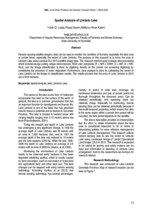 (PDF) Spatial Analysis of Limboto Lake