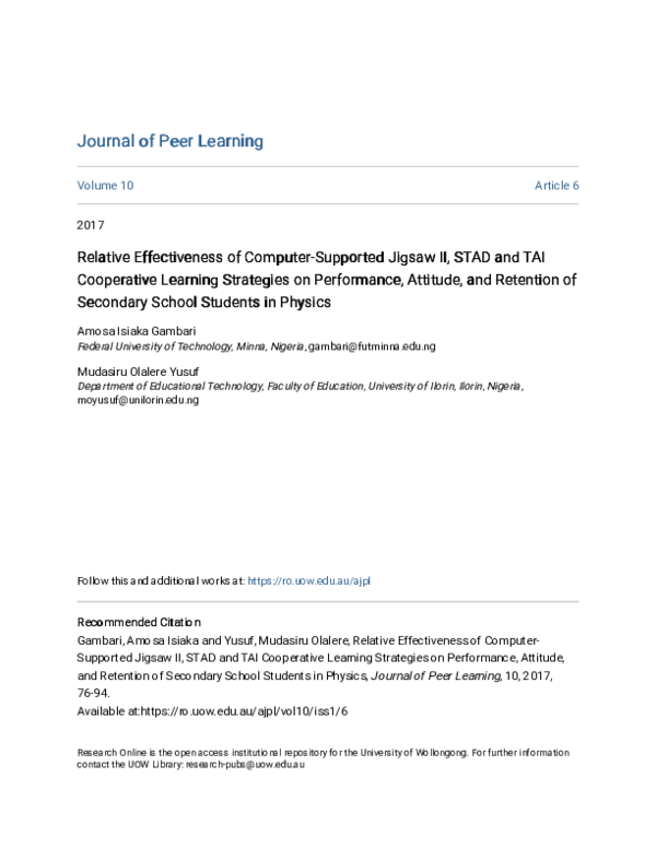 (PDF) Relative Effectiveness of Computer-Supported Jigsaw II, STAD and ...