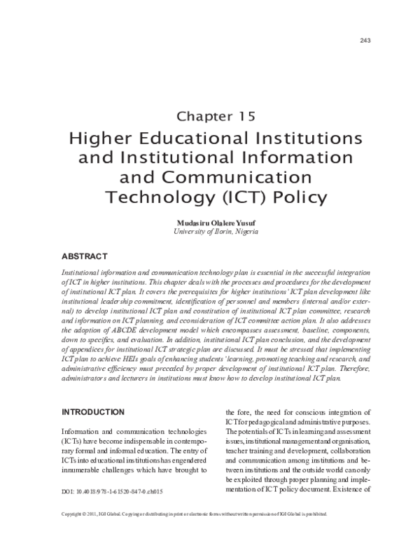 (PDF) Higher Educational Institutions and Institutional Information and ...