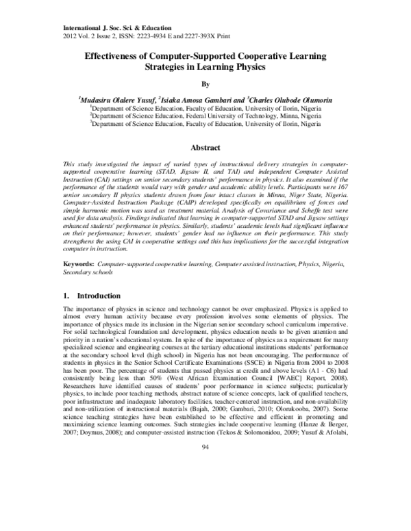 (PDF) Effectiveness of Computer-Supported Cooperative Learning Strategies in Learning Physics
