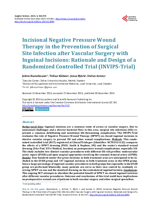 (PDF) Incisional Negative Pressure Wound Therapy in the Prevention of ...