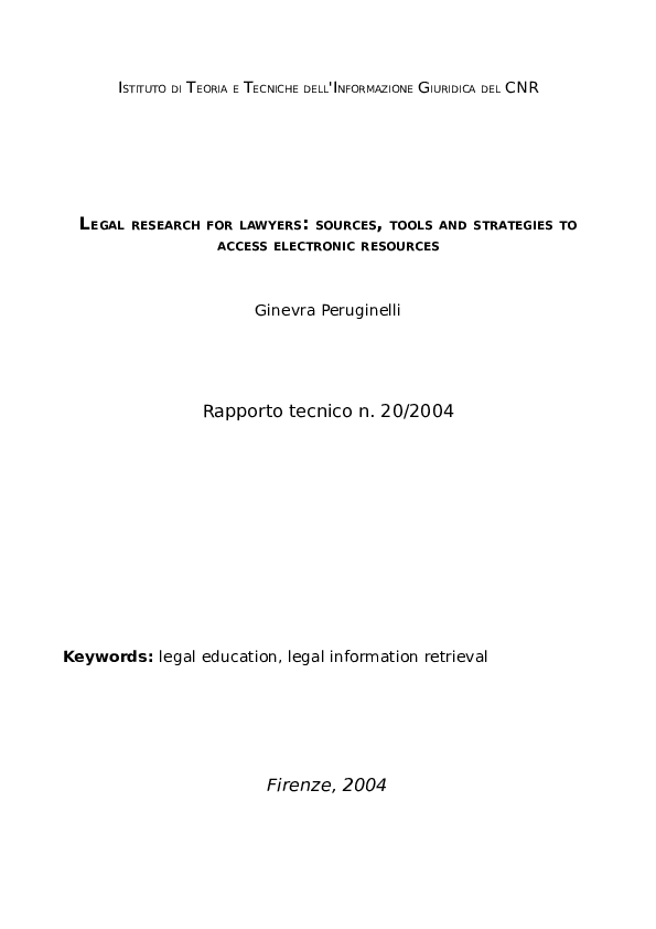 (PDF) Legal Research for Lawyers: Sources, Tools and Strategies to Access Electronic Resources