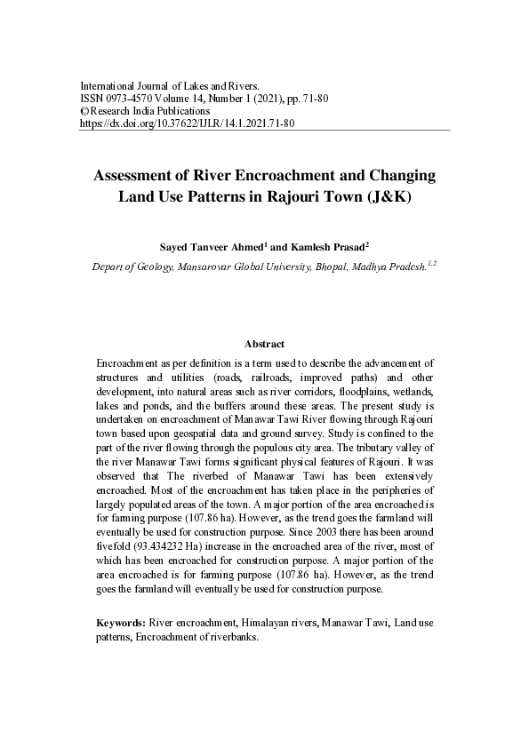 (PDF) Assessment of River Encroachment and Changing Land Use Patterns ...