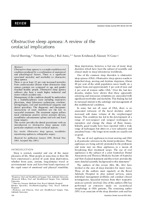 (PDF) Obstructive Sleep Apnoea: A Review of the Orofacial Implications