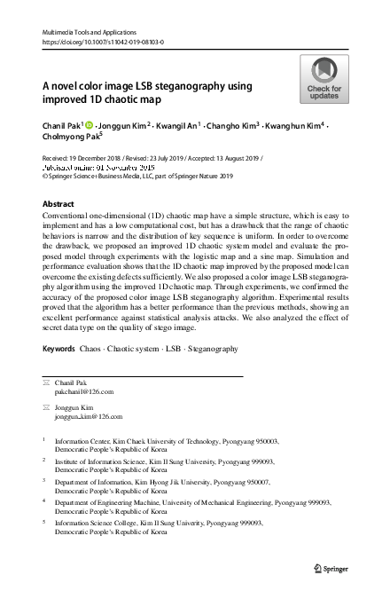 (PDF) A novel color image LSB steganography using improved 1D chaotic map