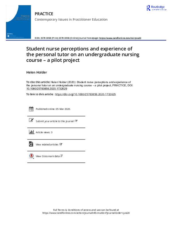 (PDF) Student nurse perceptions and experience of the personal tutor on an undergraduate nursing ...