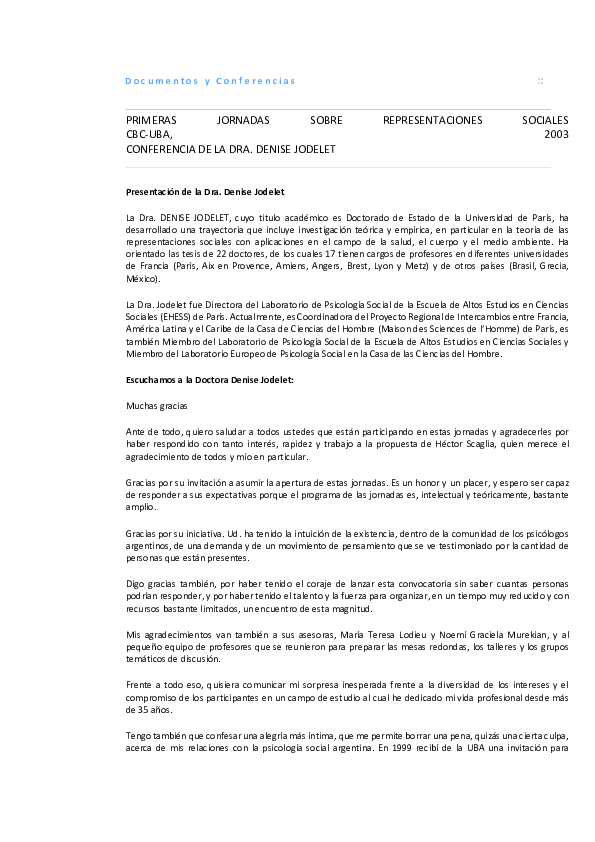 (PDF) Conferencia Denise Jodelet UBA 2003