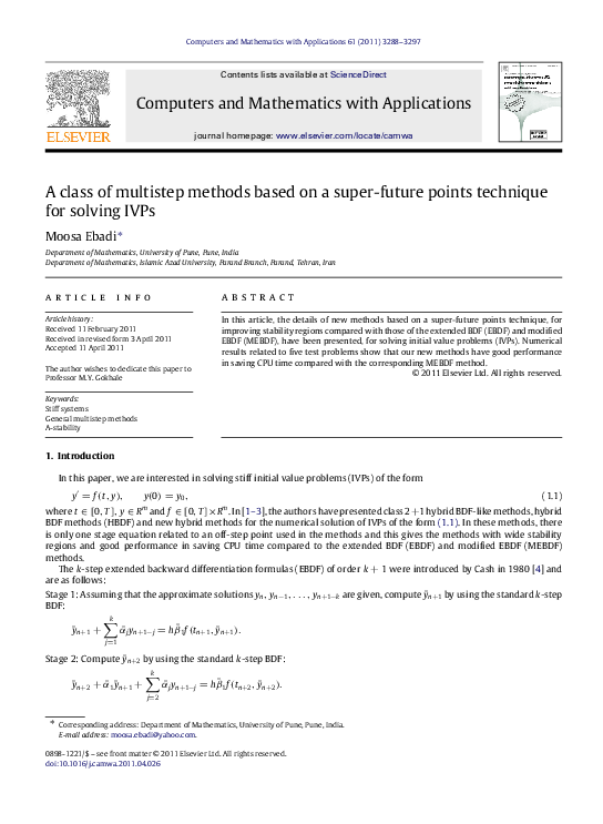 Pdf A Class Of Multistep Methods Based On A Super Future Points Technique For Solving Ivps