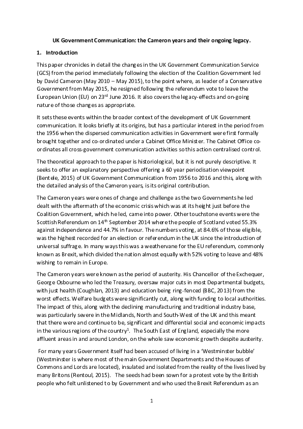(PDF) UK Government Communication: The Cameron years and their ongoing ...
