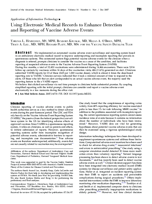 Using Electronic Medical Records to Enhance Detection and Reporting of ...