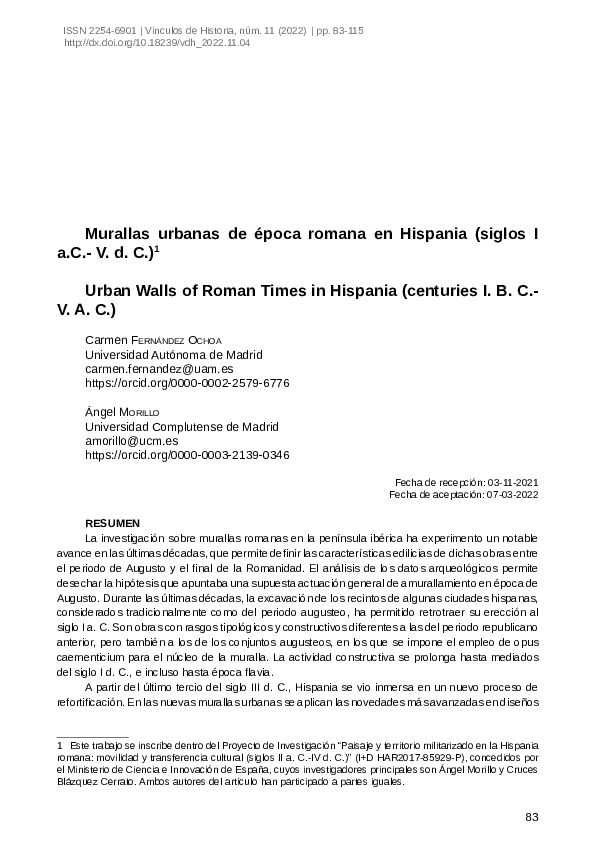 (PDF) Murallas urbanas de época romana en Hispania (siglos I a.C.- V. d ...